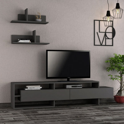 Buy Decortie Gara Modern TV Unit Anthracite Grey with Storage Wall ...