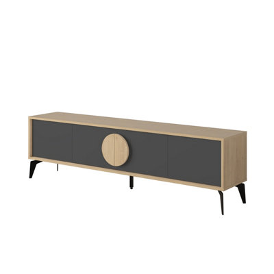 Decortie Gora Modern TV Unit Oak, Silky Grey Black 180(W)cm with 4 ...
