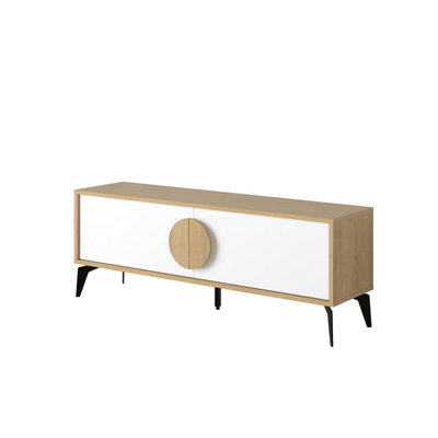 Decortie Gora Modern TV Unit Oak, White 140(W)cm with 2 Door Flap Stay ...