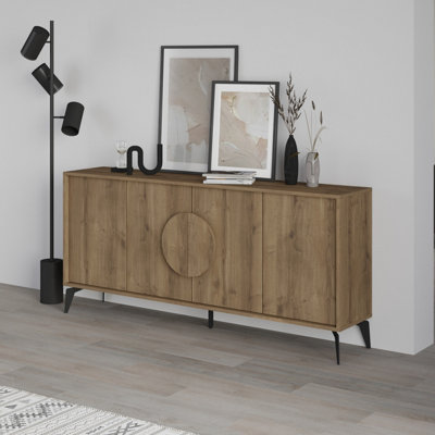Decortie Gora Sideboard Modern Storage Cabinet with 4 Doors Metal Legs ...