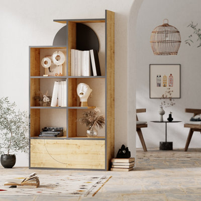 Decortie Half Modern Bookcase Display Unit Natural Oak Effect ...