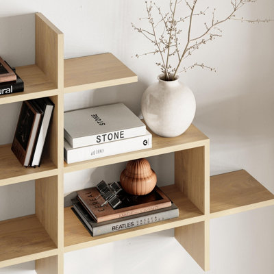 Decortie Halic 3 Tiers Wall Mounted Shelf Modern Floating Bookcase Oak ...