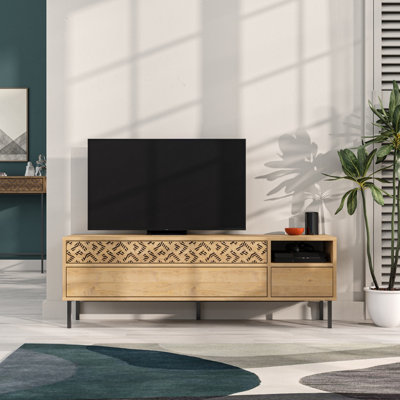 Decortie Heaton Modern Multimedia Unit with Storage TV Cabinet 60" Oak ...