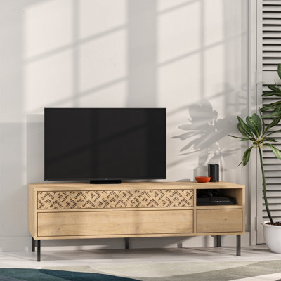 Decortie Heaton Modern Multimedia Unit with Storage TV Cabinet 60" Oak ...