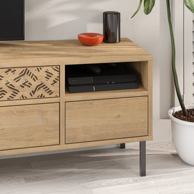 Decortie Heaton Modern Multimedia Unit with Storage TV Cabinet 60" Oak ...