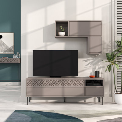 Decortie Heaton Modern TV Unit Mocha Grey with Storage and Wall Shelf ...