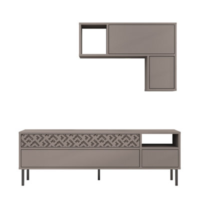 Decortie Heaton Modern TV Unit Mocha Grey with Storage and Wall Shelf ...