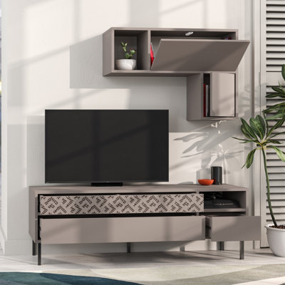 Decortie Heaton Modern TV Unit Mocha Grey with Storage and Wall Shelf ...