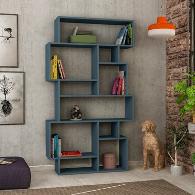 Decortie Karmato Modern Bookcase Display Unit Turquoise Blue Tall 168 ...
