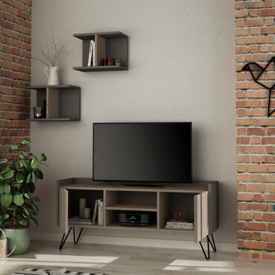 Decortie Klappe Modern TV Unit Multimedia Centre Mocha Grey Anthracite ...