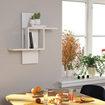 Decortie Mill Modern Floating Shelf White 70cm Tall | DIY at B&Q