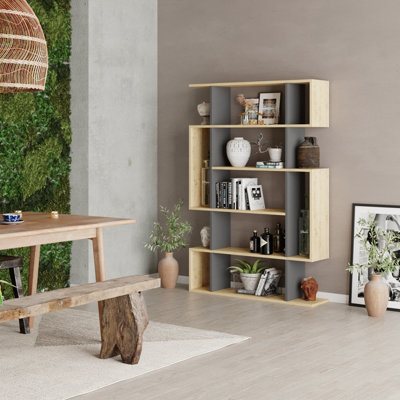 Decortie Mito Modern Bookcase Display Unit Stylish Storage Solution Oak Anthracite Grey Tall 161cm