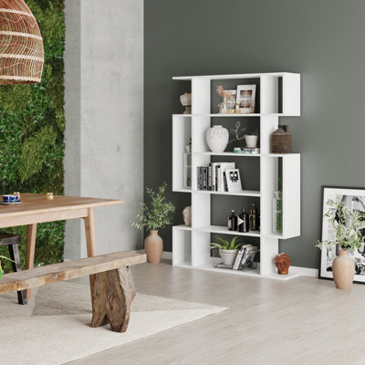 Decortie Mito Modern Freestanding or Wall Mounted Bookcase White 5-Tier ...