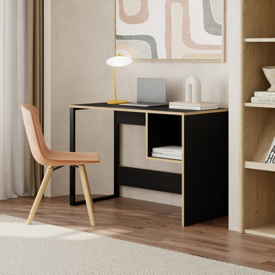 Decortie Model-4 1100(D)cm Computer Desk Black Wood Workstation PC Work ...