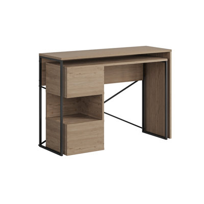 Decortie Modern Badau L-Shaped Computer Desk Natural Oak Black Metal ...