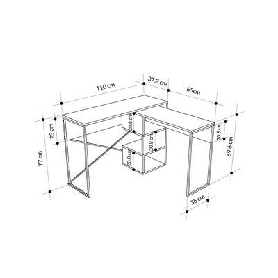 Decortie Modern Badau L-Shaped Computer Desk Natural Oak Black Metal ...
