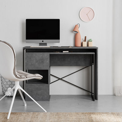 Decortie Modern Badau L-Shaped Computer Desk Retro Grey Black Metal ...