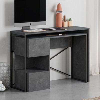 Decortie Modern Badau L-Shaped Computer Desk Retro Grey Black Metal ...