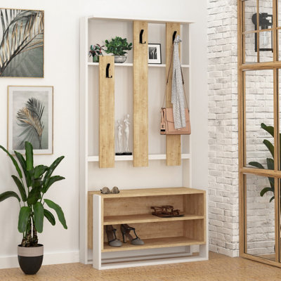 Decortie Modern Chester Wall-Mounted Hall Tree 180(H) cm White Oak