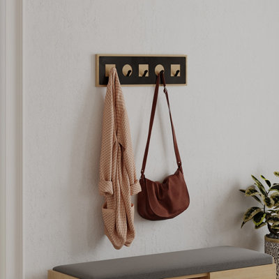 Decortie Modern Icon Oak Wall-Mounted Hanger with Black Metal 5 Hook ...
