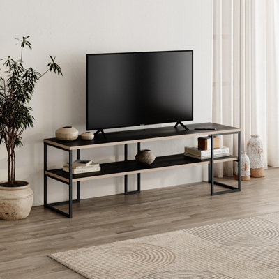 Decortie Modern TV Unit 140cm Open Shelf Design w/Plywood Edge, Black ...