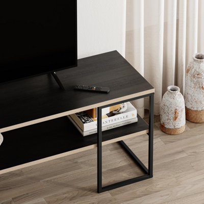 Decortie Modern TV Unit 140cm Open Shelf Design w/Plywood Edge, Black ...