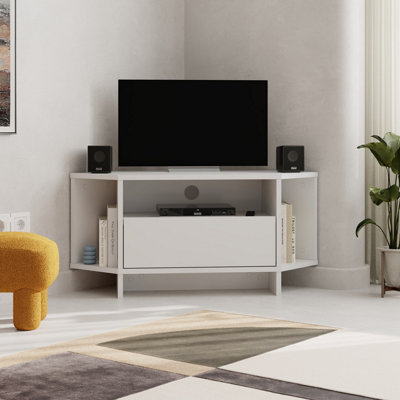Decortie Modern Viva Corner TV Unit Shelf up to 40 Inch TVs Push to Open Storage