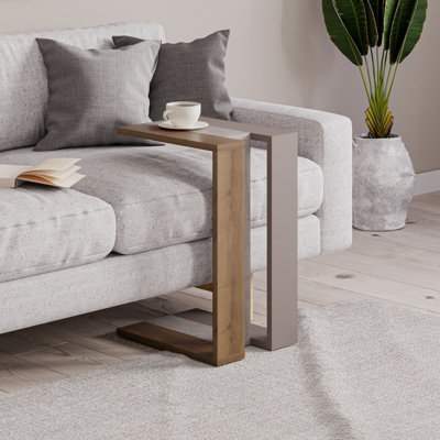 Decortie Muju Modern C Shape Table Oak Effect Gold Marble Effect Mocha ...