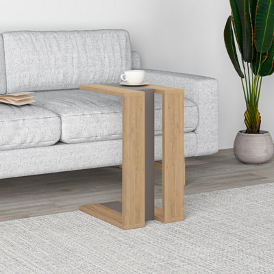 Decortie Muju Modern C Shape Table Oak, Mocha Grey, Oak Multipurpose H 57cm