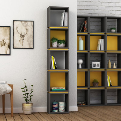 Decortie Multi Modern Bookcase Display Unit Anthracite Grey Mustard ...