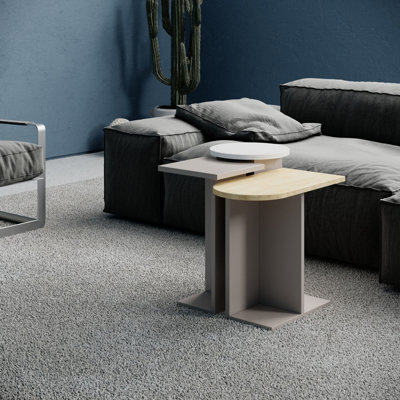 Decortie Mund Modern Side End Table Mocha Grey Oak White Multipurpose ...