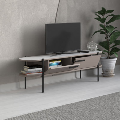 Decortie Otis Modern TV Unit Multimedia Centre Mocha Grey White Metal ...
