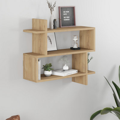 Decortie Paralel Wall Mounted Modern Bookcase Display Unit Oak W 70cm ...