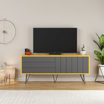 Decortie Picadilly Modern TV Stand Multimedia Centre TV Unit Mustard ...