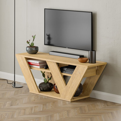 Decortie Pipralla Modern TV Stand Unit with Shelves for Up to 43 TVs Oak 110cm