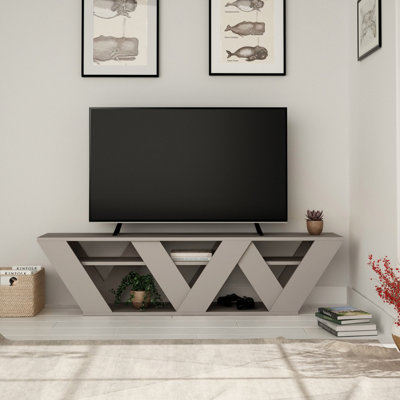 Decortie Ralla Modern TV Unit Multimedia Centre Mocha Grey with Shelves ...