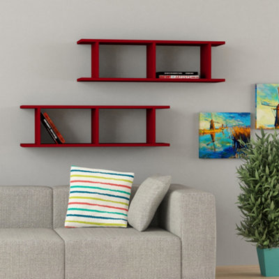 Decortie Ray Wall Mounted Modern Bookcase Display Unit Burgundy W 100cm ...