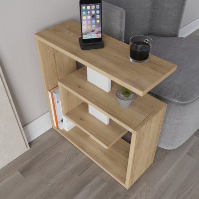 Decortie Saly Modern 3-Tier Compact Side Table with Storage Shelves Oak ...