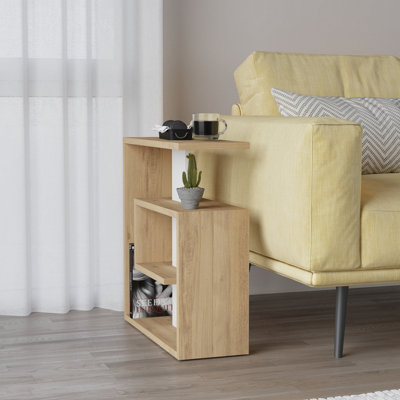 Decortie Saly Modern 3-Tier Compact Side Table with Storage Shelves Oak ...
