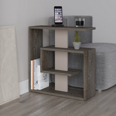 Decortie Saly Modern Side End Table 55cm Multipurpose Open Shelf Dark ...