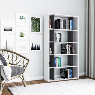 Decortie Sanborn Bookcase White - Anthracite Grey | DIY at B&Q