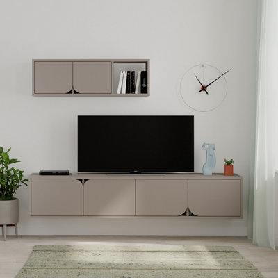 Decortie Spark Modern Tv Unit Mocha Grey With Wall Storage Unit 180cm ...