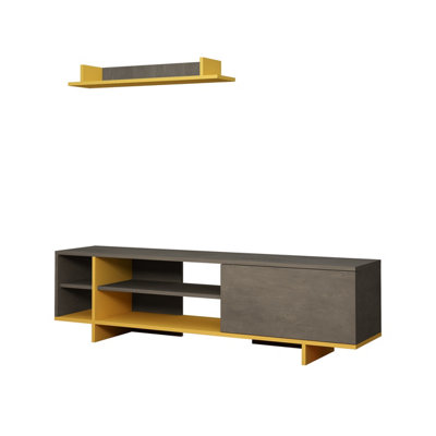 Decortie Stockton Modern Tv Unit Retro Grey Mustard With Storage And ...