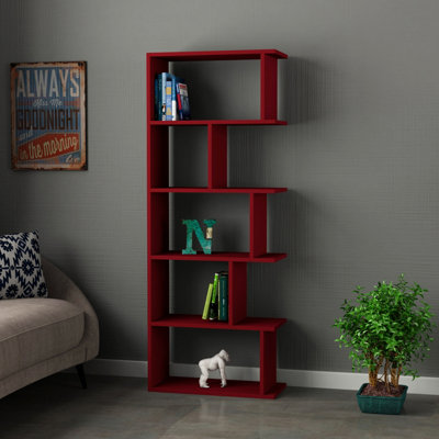 Decortie Tapi Modern Bookcase Display Unit Burgundy Tall 159cm