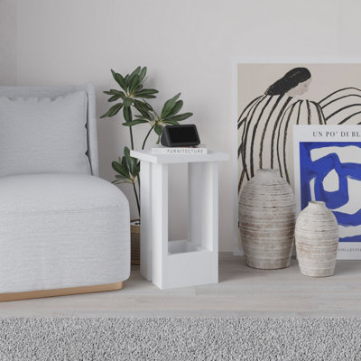 Decortie Tasos Side Table White Sturdy Particle Board Legs Living Room ...