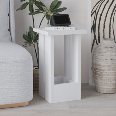Decortie Tasos Side Table White Sturdy Particle Board Legs Living Room Bedroom Display Unit End Table
