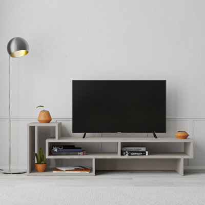 Decortie Tetra Modern TV Stand Open Shelves Mocha Grey Multimedia ...