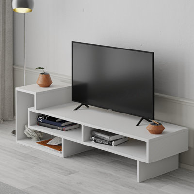 Decortie Tetra Modern TV Stand with Open Shelves Multimedia Centre White 136.5cm