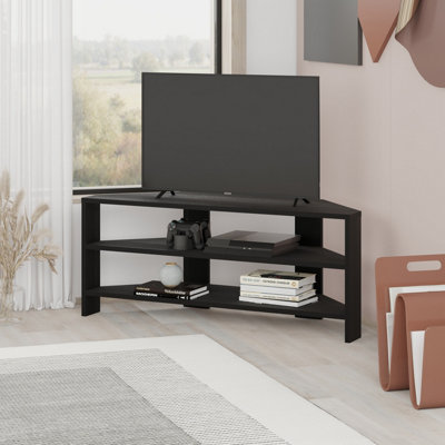 Decortie Thales Corner Modern TV Unit Entertainment Stand Black Wood 32 ...