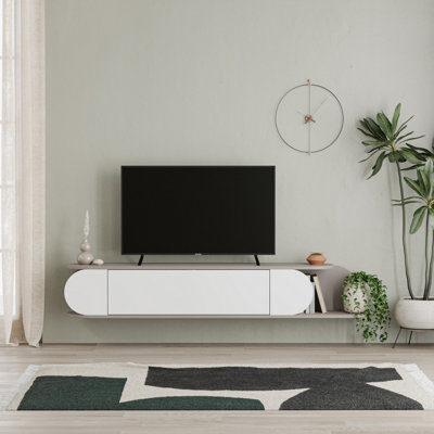Decortie Tone Floating Modern TV Unit with 1 Drop-Door Storage Mocha ...